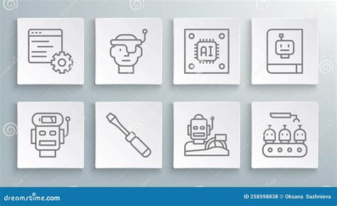 Set Line Robot Low Battery Charge Screwdriver Humanoid Driving Car Industrial Production Of
