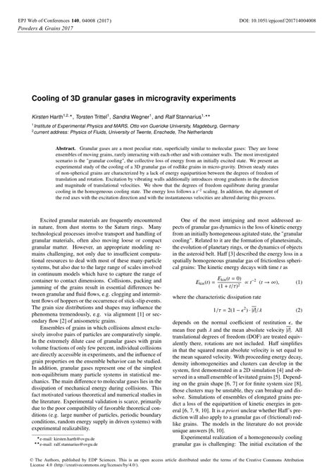 Pdf Cooling Of 3d Granular Gases In Microgravity Experiments