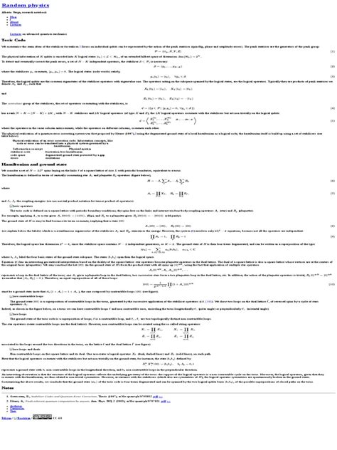 Toric Code Information Concept Physical System Pdf Mathematics