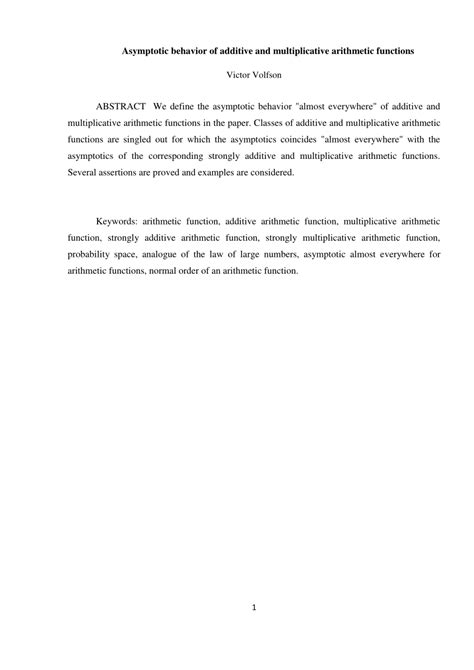 Pdf Asymptotic Behavior Of Additive And Multiplicative Arithmetic