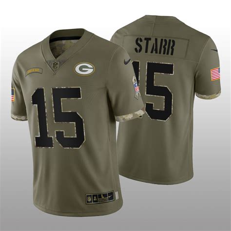 Green Bay Packers Bart Starr Olive Jersey 2022 Salute To Service Men