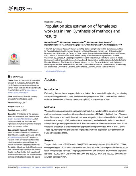 Pdf Population Size Estimation Of Female Sex Workers In Iran