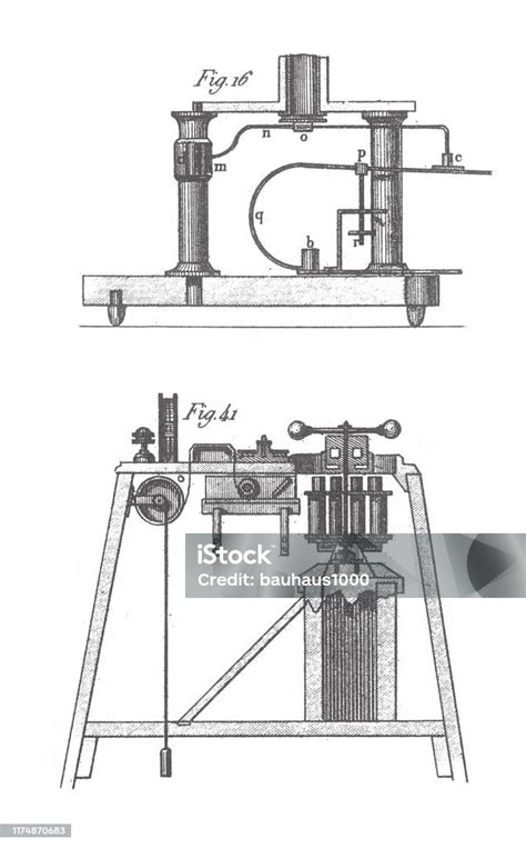 니프와 바그너의 유도 코일 스타인하일의 전신 현상 및 전기 및 자석 조각 골동품 일러스트의 장치 출판 1851 0명에 대한 스톡 벡터 아트 및 기타 이미지 Istock