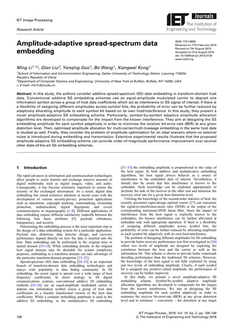 Pdf Amplitude Adaptive Spread Spectrum Data Embedding