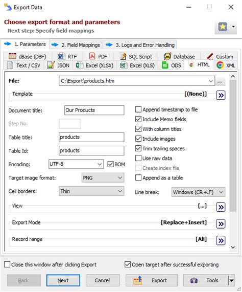 Database Export Tool Database Tour