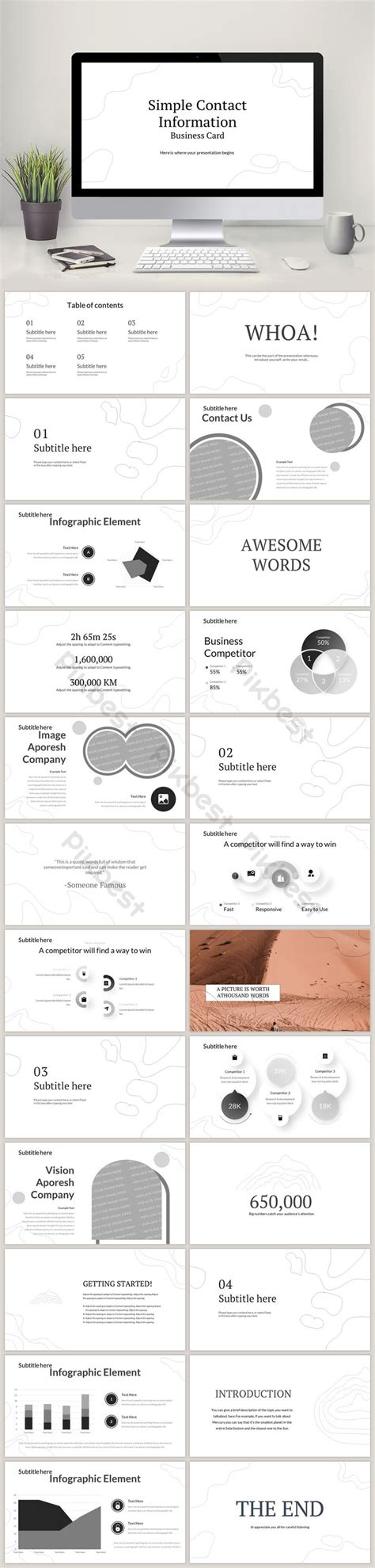 ข้อมูลการติดต่อง่ายๆ การนำเสนอนามบัตรสีขาว เทมเพลต Powerpoint แบบ Pptx ดาวน์โหลดฟรี Pikbest