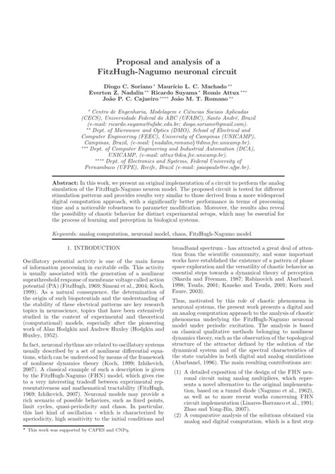Pdf Proposal And Analysis Of A Fitzhugh Nagumo Neuronal Circuit