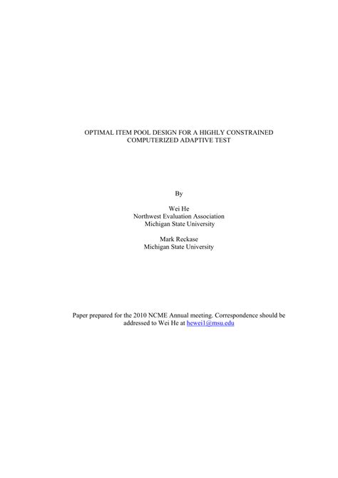 Pdf Optimal Item Pool Design For A Highly Constrained Computerized Adaptive Test