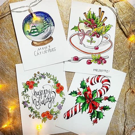 크리스마스 일러스트 수채화 12월 주말and저녁 크리스마스 준비하러오세요오 엽서 취미미술 성인미술 엽서만들기 크리스마스선물 편지 그림 미술 부천