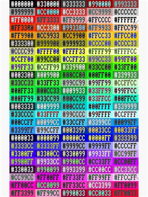Websafe Hexadecimal Colors Poster For Sale By Z0mbieparade Redbubble