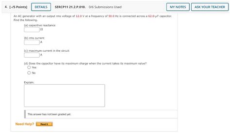 Solved Ac Generator With An Output Rms Voltage Of 12 0 V At