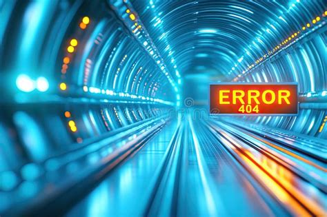 Futuristic Tunnel With Bright Error Message Indicating A System Malfunction At Night Stock