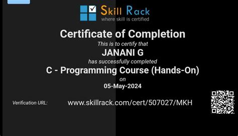 Cprogramming Skillrack Certification Continuouslearning Janani G