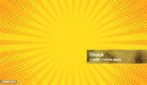 주황색과 노란색 방사선 만화 배경입니다 선샤인 광고 배너 팝 아트 텍스처입니다 색상 하프톤 배경 복사 공간입니다 벡터 일러스트 레이 션 평면 디자인입니다 만화책에 대한 스톡