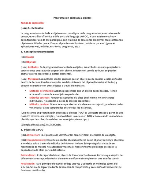 Programación Orientada A Objetos Pdf Objeto Informática Programación Orientada A Objetos