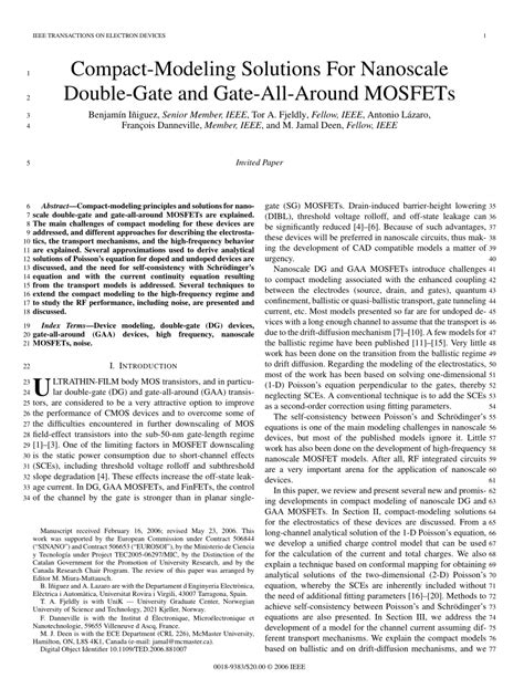 Pdf Compact Modeling Solutions For Nanoscale Double Gate And Gate All Around Mosfets
