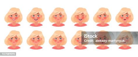 여성 캐릭터의 다른 감정의 집합입니다 아름 다운 소녀 Emoji 다양 한 얼굴 표정 분노에 대한 스톡 벡터 아트 및 기타 이미지 분노 금발 머리 놀라움 Istock