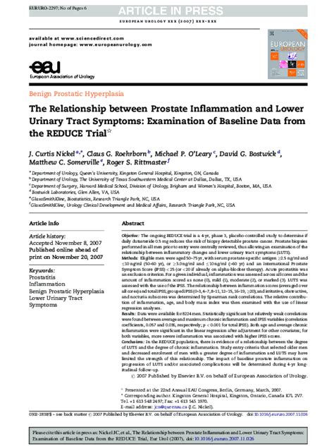 Pdf The Relationship Between Prostate Inflammation And Lower Urinary Tract Symptoms