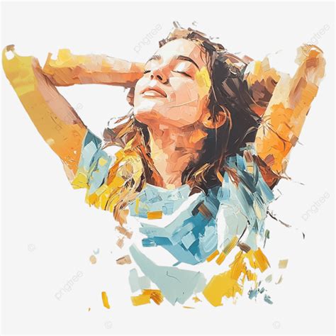 자신을 즐기고 있는 소녀의 예술적인 그림 여자 오렌지 드레스 좌석 Png 일러스트 및 이미지 에 대한 무료 다운로드