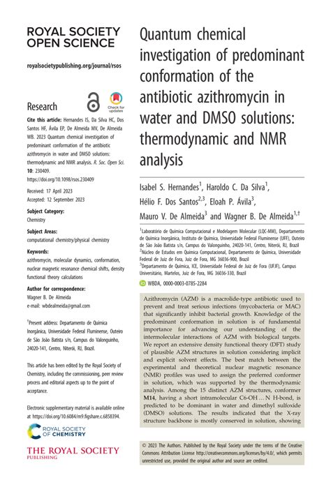 Pdf Quantum Chemical Investigation Of Predominant Conformation Of The Antibiotic Azithromycin