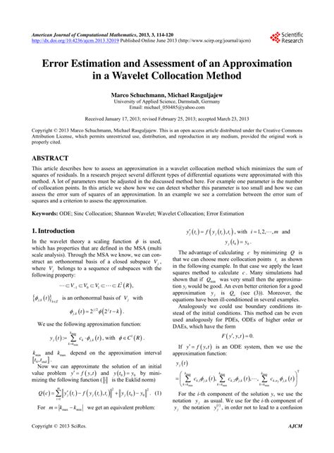 Pdf Error Estimation And Assessment Of An Approximation In A Wavelet Collocation Method