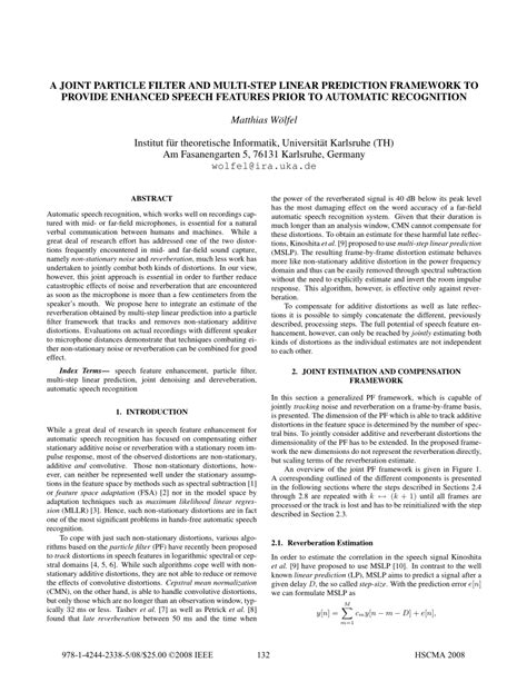 Pdf A Joint Particle Filter And Multi Step Linear Prediction Framework To Provide Enhanced