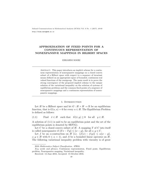Pdf Approximation Of Fixed Points For A Continuous Representation Of