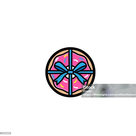 달콤한 도넛 선물 흰색 배경에 고립 된 분홍색 유약 도넛 만화 스타일에서 벡터 일러스트 레이 션입니다 카페 레스토랑 커피숍 파티에 대 한 로고입니다 벡터 도넛에 대한 스톡