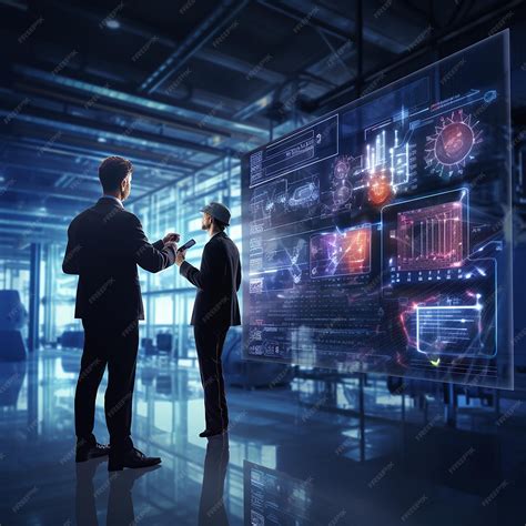 Premium Ai Image Factory Digitalization Two Industrial Engineers Use Tablet Computer Big Data