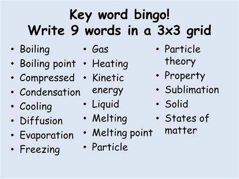 Particles Revision Key Words And Bingo Teaching Resources