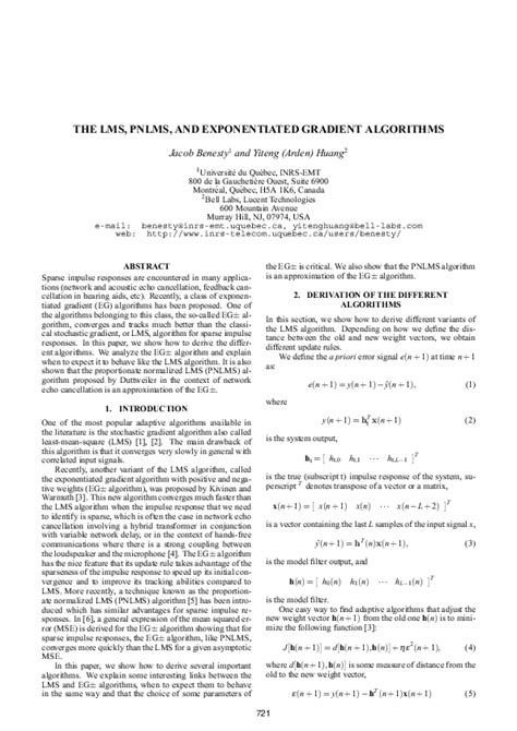 Pdf The Lms Pnlms And Exponentiated Gradient Algorithms Jacob Benesty