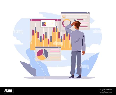 Business Analysis Man Young Guy Near Infographic Statistics And Data Visualization Investor