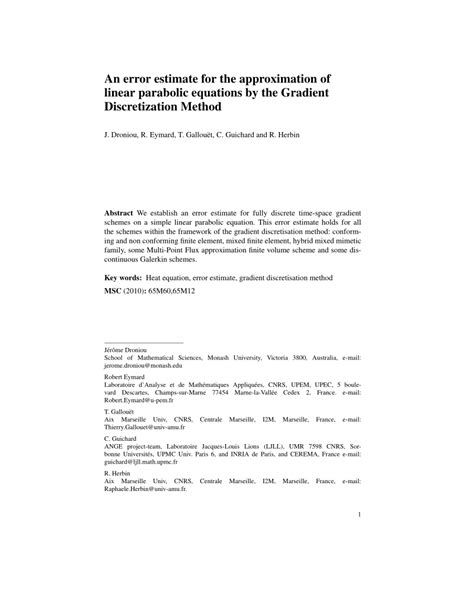 Pdf An Error Estimate For The Approximation Of Linear Parabolic Equations By The Gradient