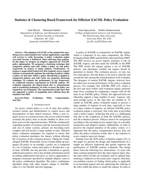 Pdf Statistics And Clustering Based Framework For Efficient Xacml Policy Evaluation