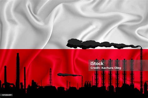 산업 3d 일러스트 폴란드 국기 로고를위한 공간이있는 배경 화학 공장 오일 정제 가스 에너지 아이콘의 실루엣 중공업 0명에 대한 스톡 벡터 아트 및 기타 이미지 Istock