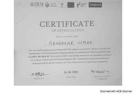 Hackthon Certificate Artificial Intelligence Scanned With Ace