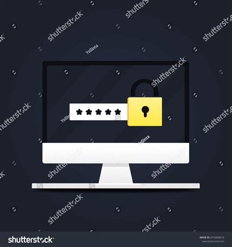 Desktop Computer Padlock Password Computer Access Stock Vector Royalty