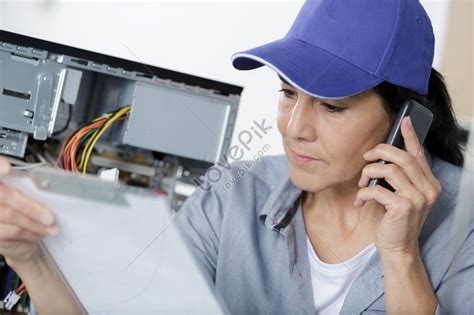 데스크톱 컴퓨터 사진에 칩을 납땜하는 여성 Pc 기술자 사진 무료 다운로드 Lovepik