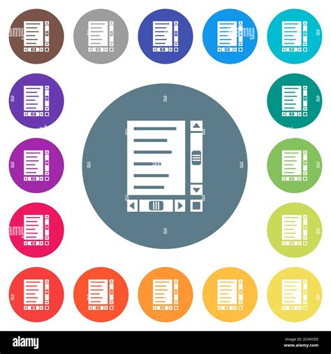 Document With Content And Scroll Bars Flat White Icons On Round Color Backgrounds Background