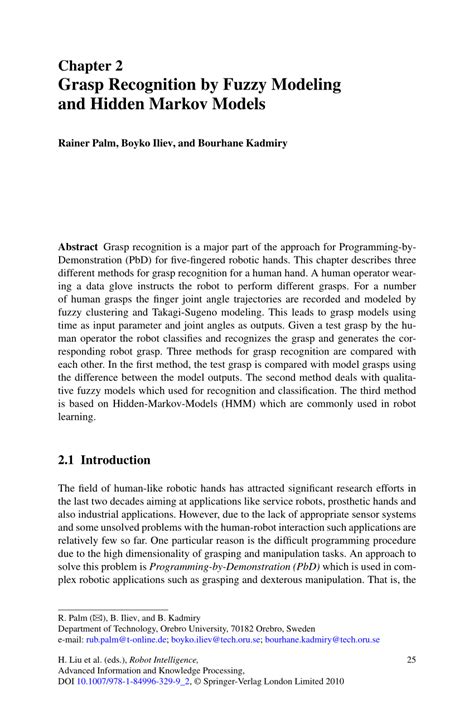 pdf grasp recognition by fuzzy modeling and hidden markov models