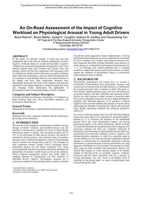 Pdf An On Road Assessment Of The Impact Of Cognitive Workload On Physiological Arousal In