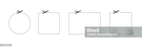 쿠폰 가위 컷 템플릿 세트 쿠폰 파선 사각형 직사각형 원 및 타원형 템플릿 벡터 10 Eps 가격에 대한 스톡 벡터 아트 및