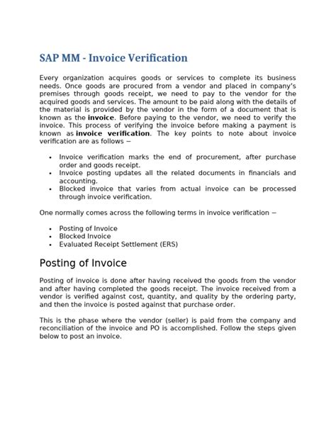 Sap Invoice Verification Overview Pdf Invoice Receipt