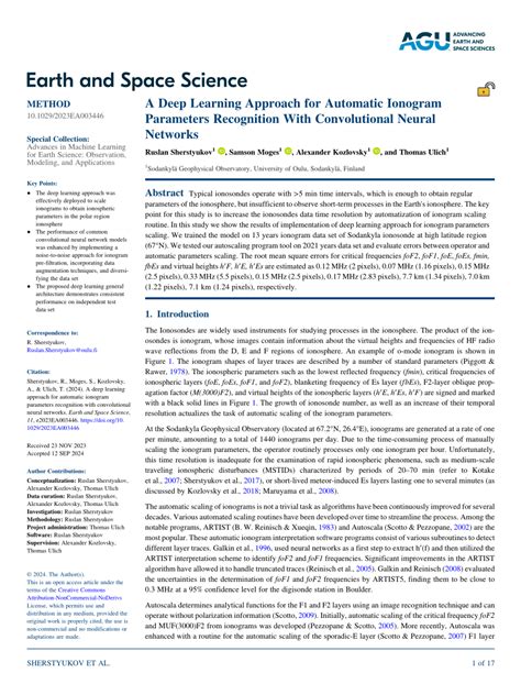 Pdf A Deep Learning Approach For Automatic Ionogram Parameters Recognition With Convolutional
