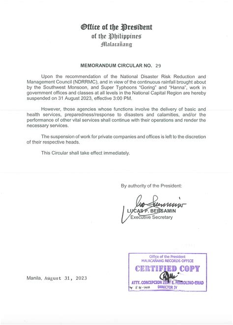 Memorandum Circular No 29 S 2023 Presidential Communications Office