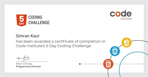 Completed Code Institutes 5 Day Coding Challenge Simran Kaur Posted
