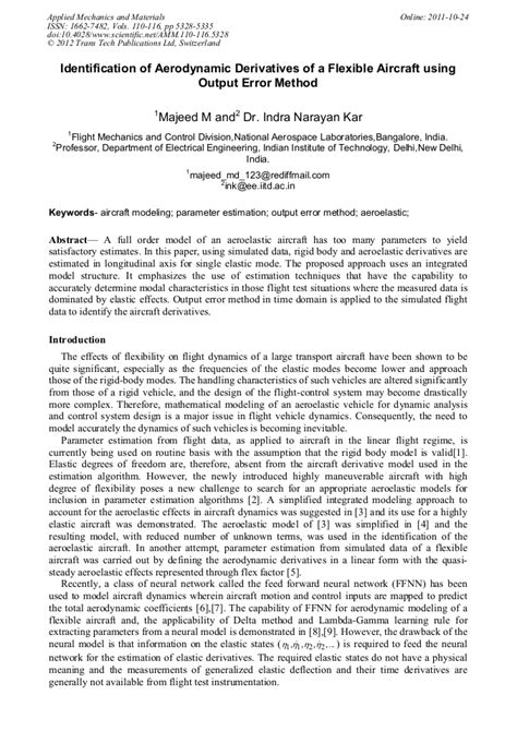 Identification Of Aerodynamic Derivatives Of A Flexible Aircraft Using
