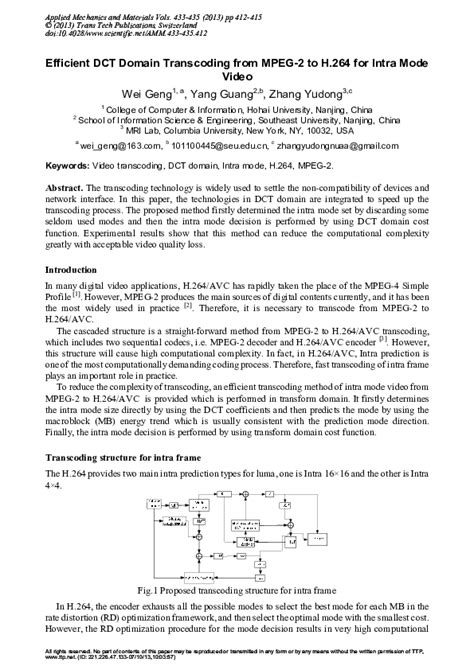 Pdf Efficient Dct Domain Transcoding From Mpeg 2 To H 264 For Intra Mode Video
