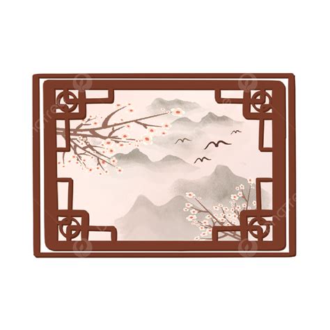 고대 수묵화 속 창밖 풍경 복숭아 꽃 기러기 먼 산들 Png 일러스트 및 Psd 이미지 무료 다운로드 Pngtree