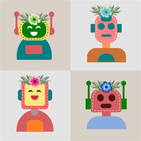 Premium Vector A Colorful Futuristic Robot Avatar Vector Set With